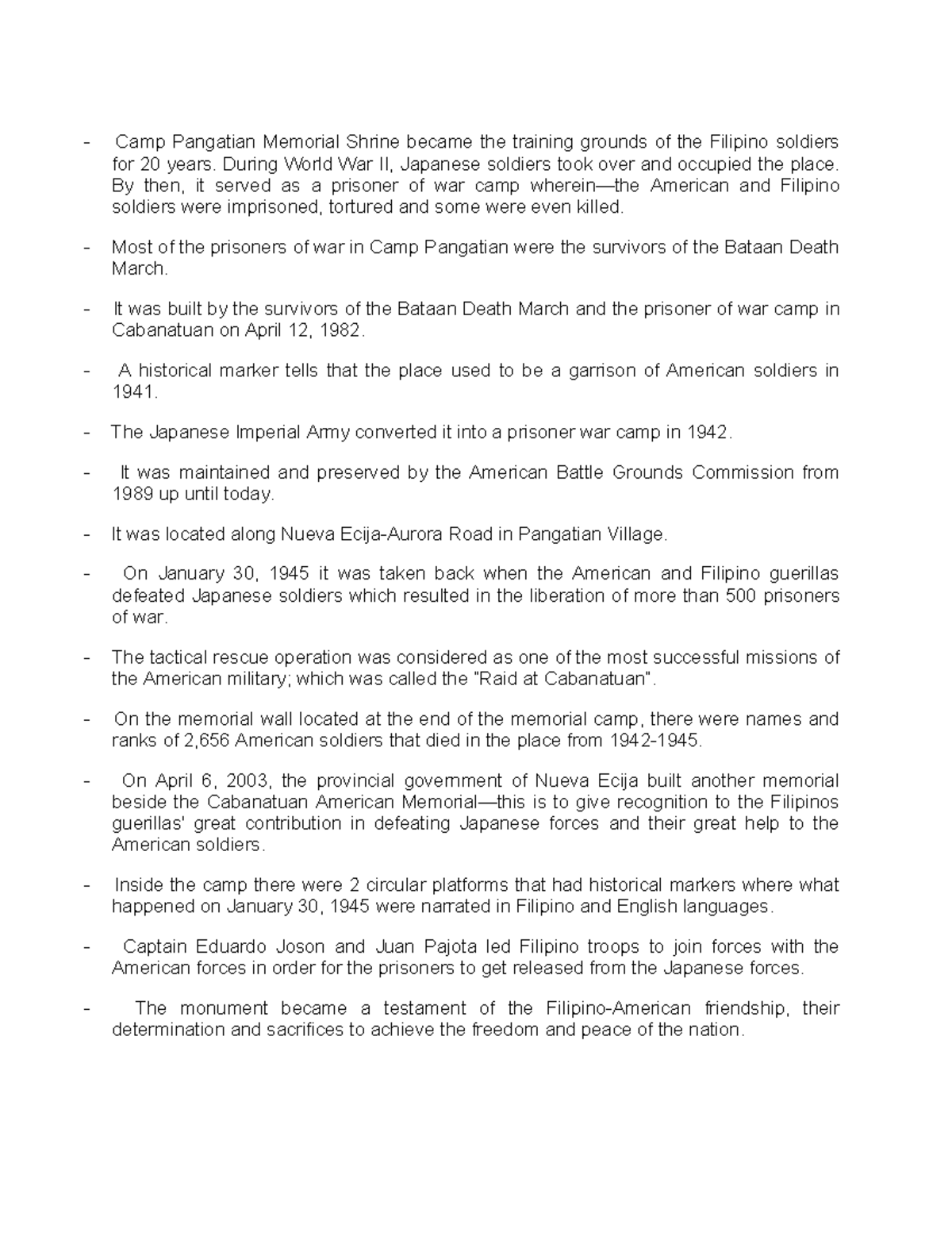 RPH Transcript: Camp Pangatian Memorial Shrine's Historical ...