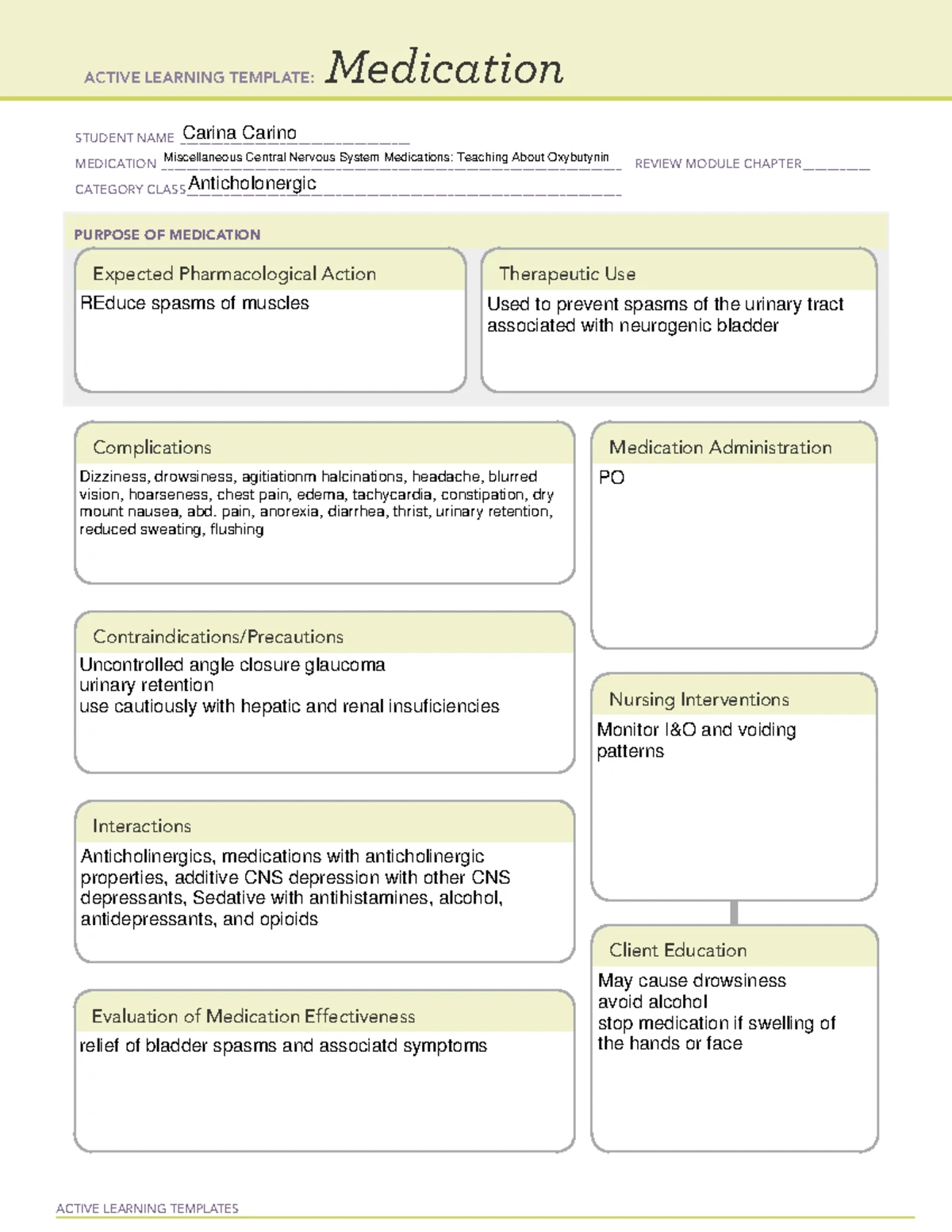 Nitroglyercin ATI MEDICATION TEMPLATE - ACTIVE LEARNING TEMPLATES ...