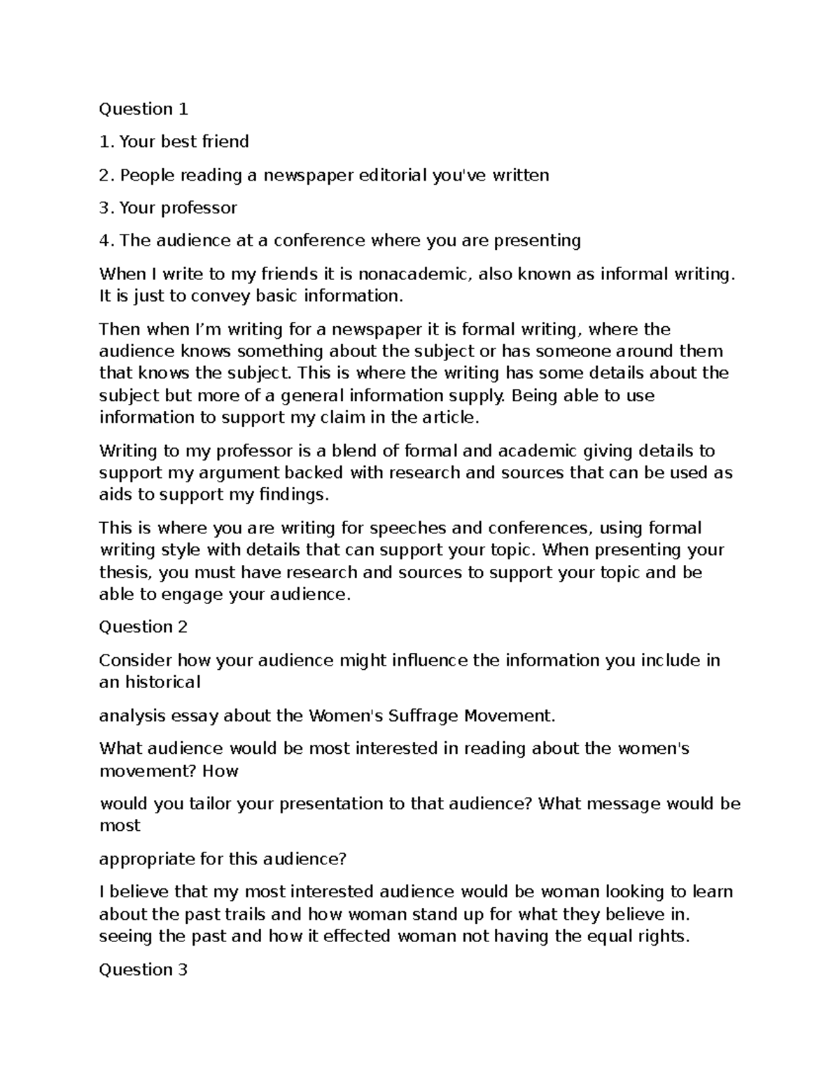 4-2 Short Responses: Audience Influence in Writing and Historical ...