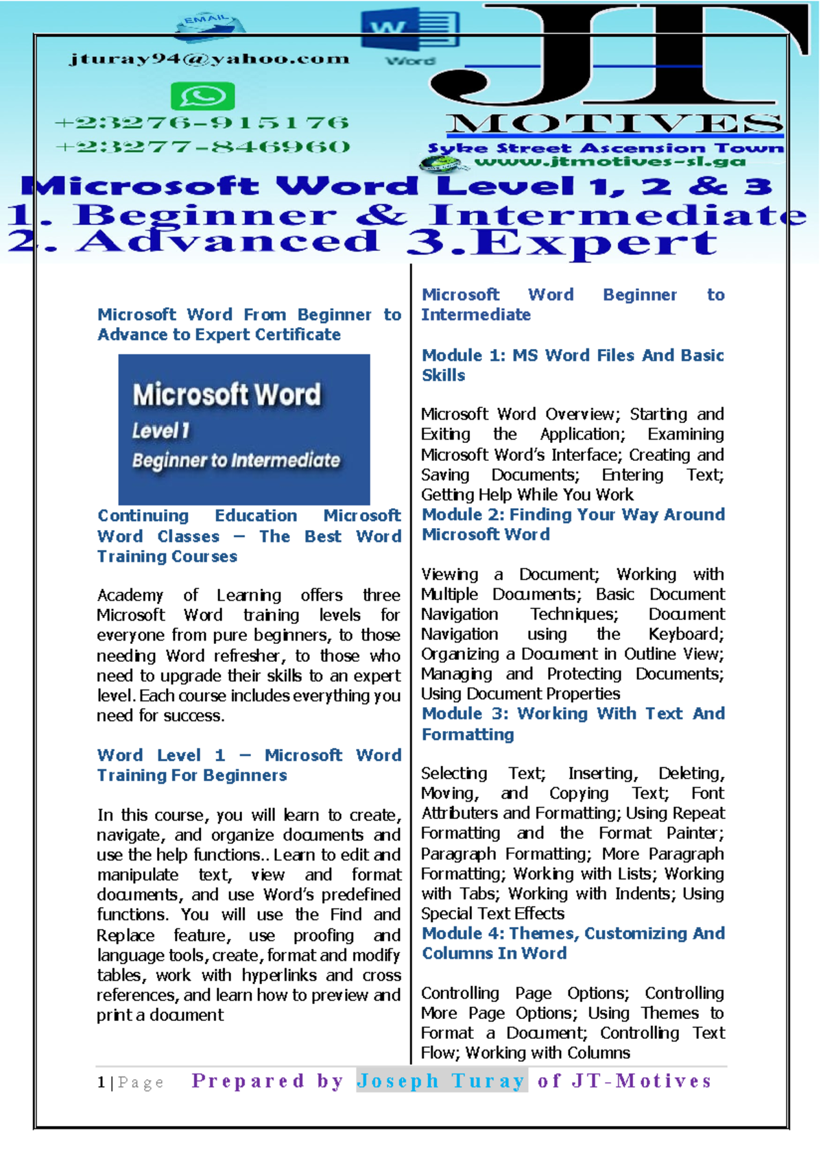 Microsoft Word Training: Beginner to Expert Levels (CE 101) - Studocu