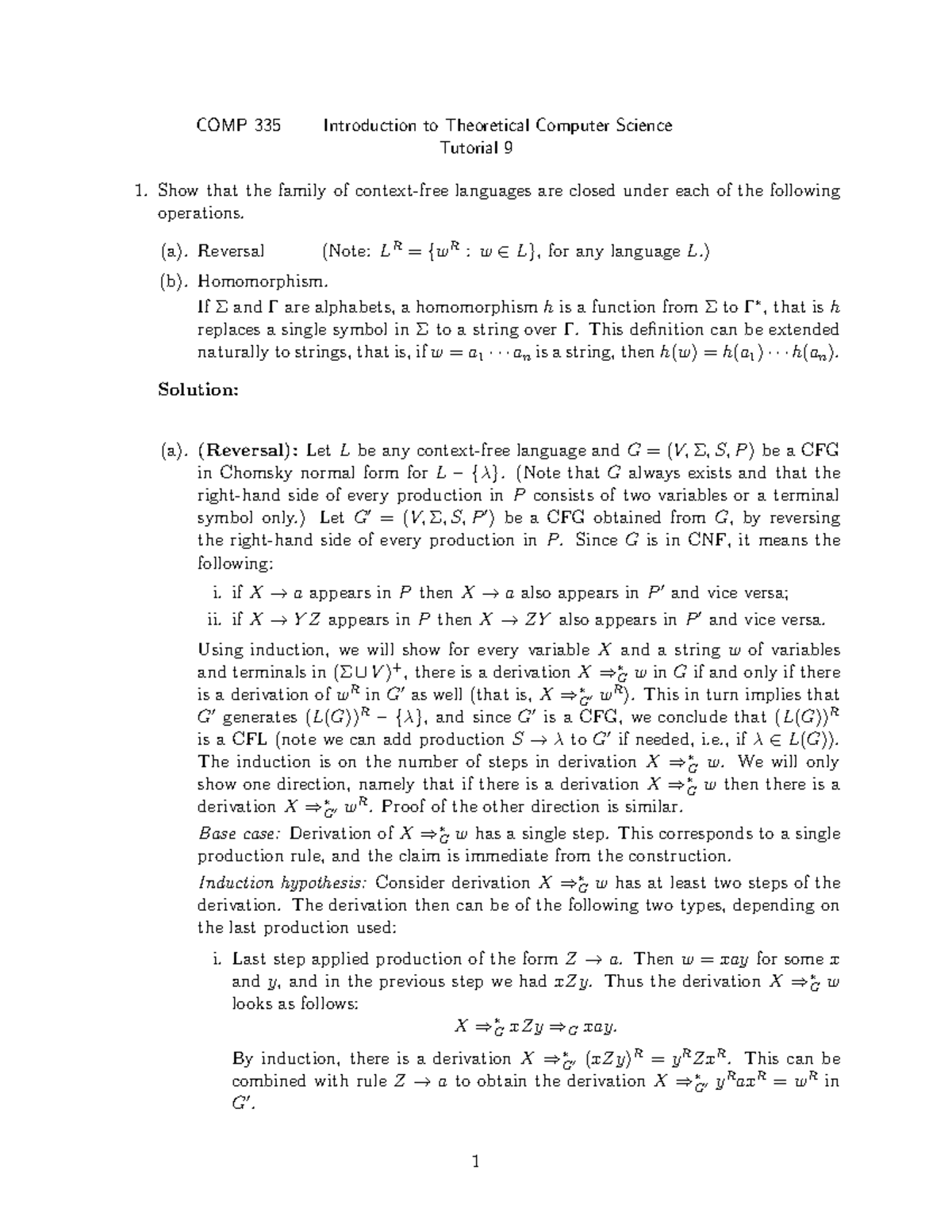 COMP 335 Tutorial 9: Context-Free Languages - Studocu