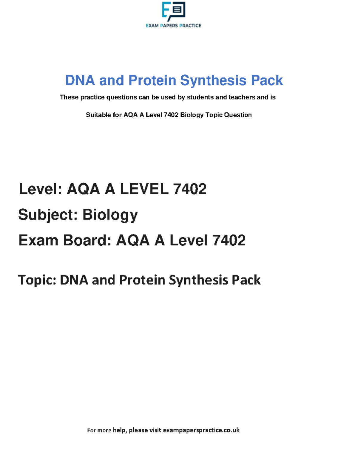 AQA A Level 7402 Biology: DNA & Protein Synthesis Practice Questions ...