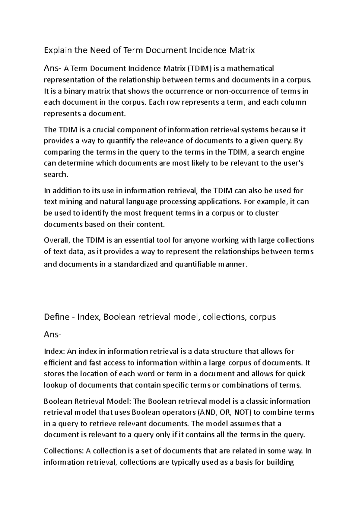 IR 101 - Overview of Term Document Incidence Matrix and Key Concepts ...