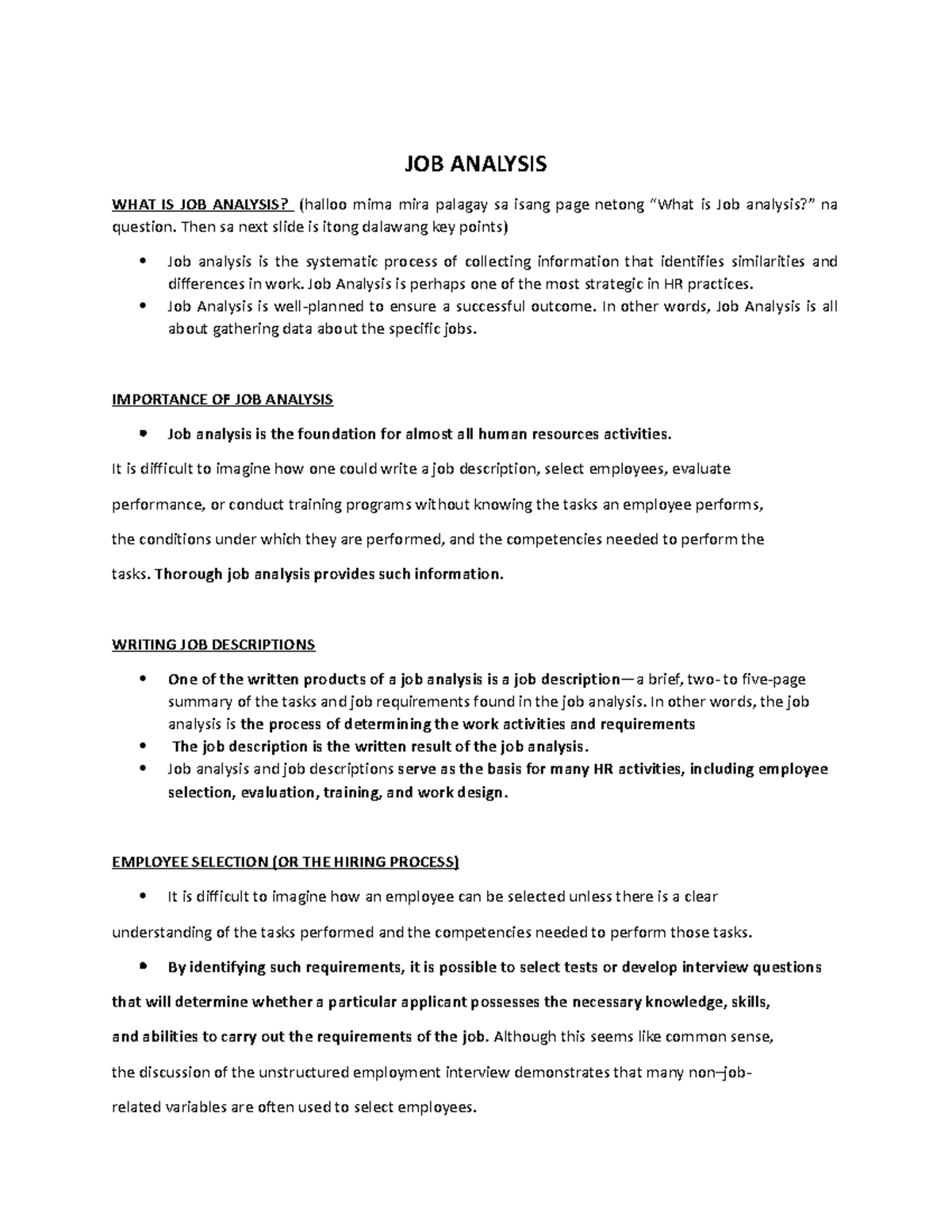 WHAT IS JOB Analysis - JOB ANALYSIS WHAT IS JOB ANALYSIS? (halloo mima ...