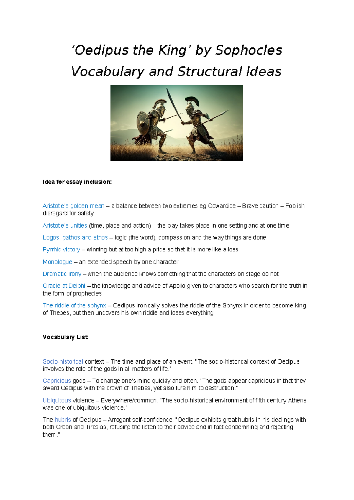 Oedipus the King Essay: Vocabulary and Structural Elements Analysis ...