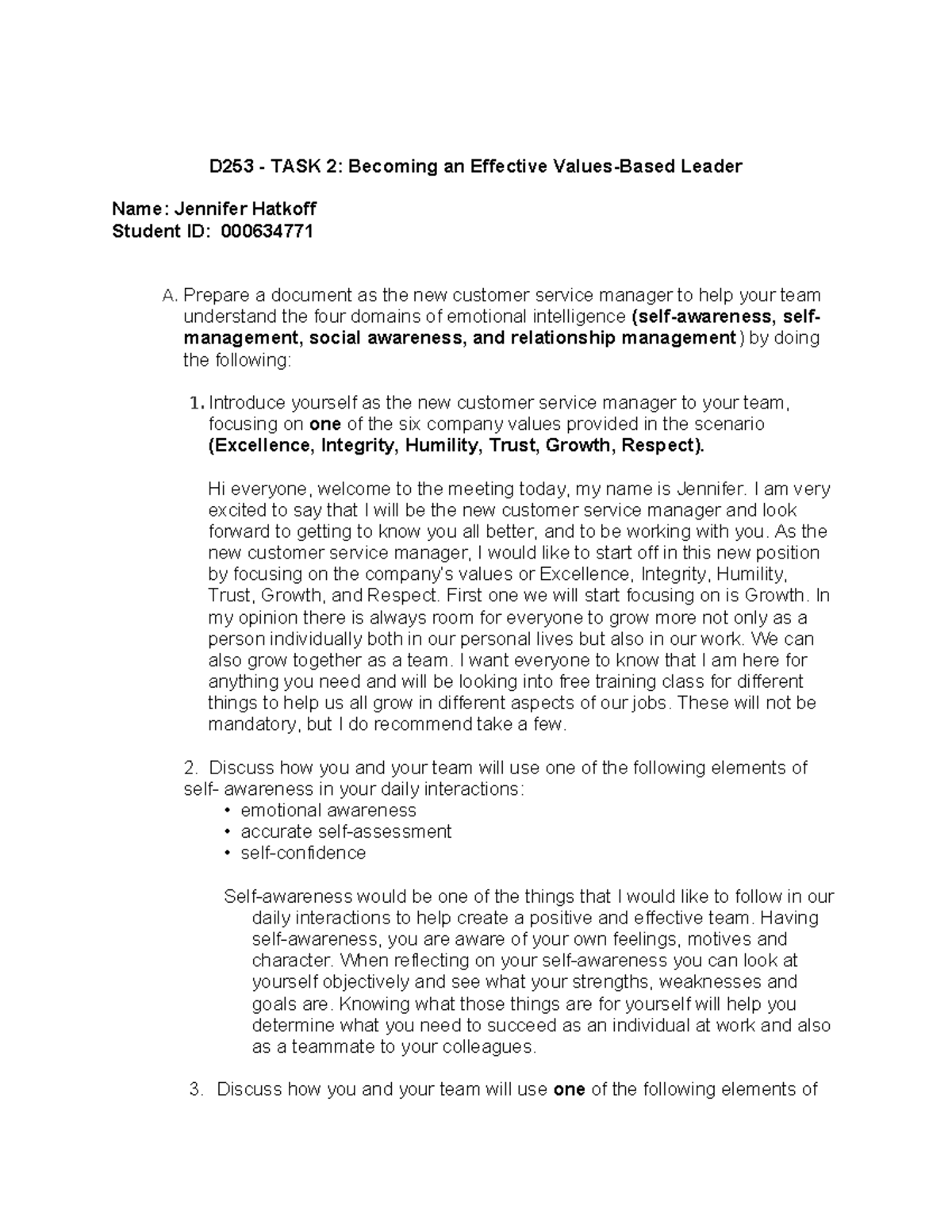 D253 Task 2: Effective Leadership Through Emotional Intelligence - Studocu