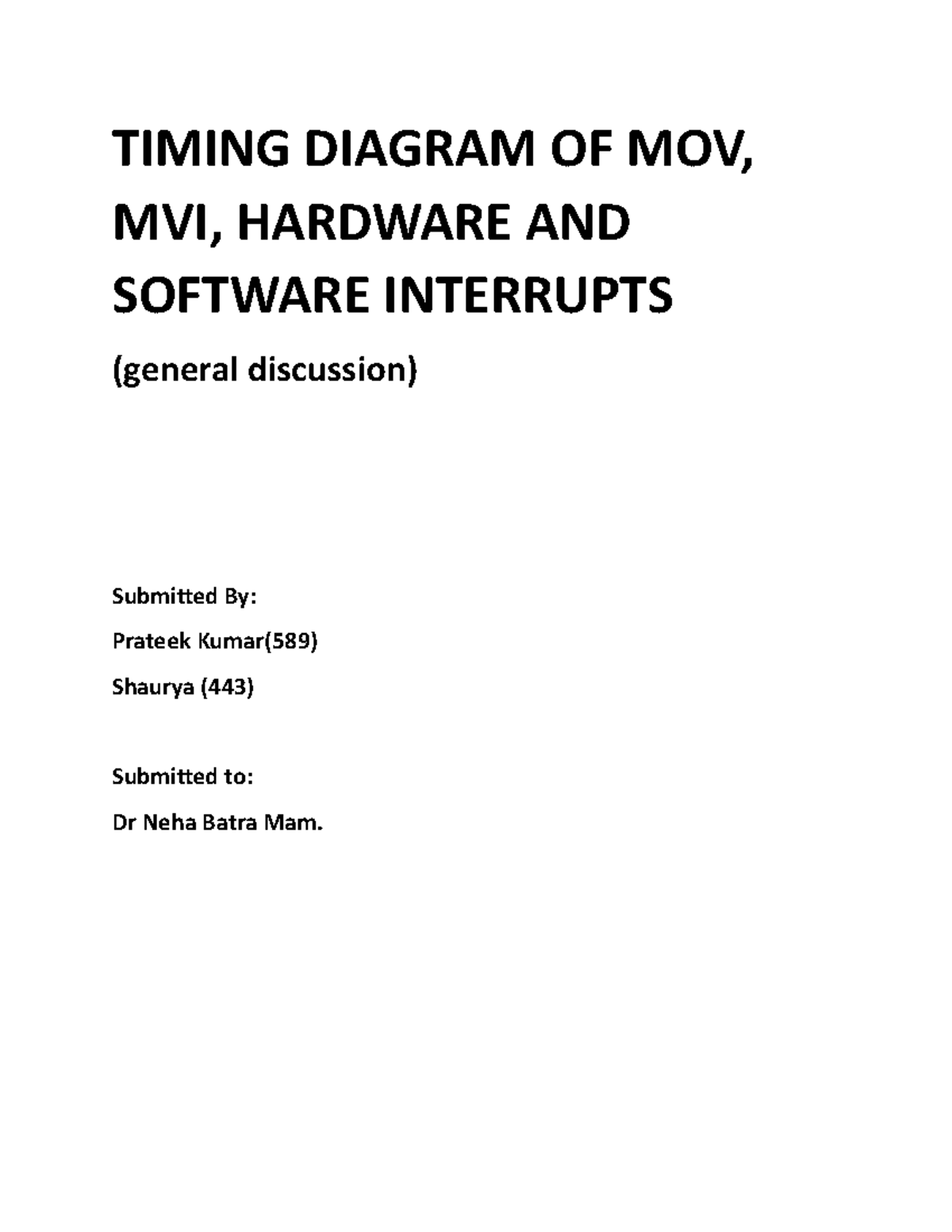 Timing Diagram of MVI, MOV, and Interrupts in 8085 Microprocessor - Studocu