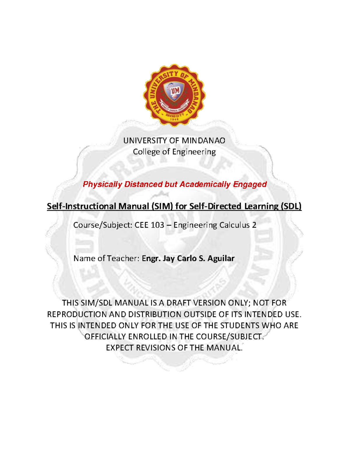 CEE 103 Engineering Calculus 2: Physically Distanced Learning Manual ...