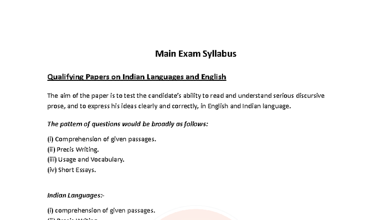 UPSC CSE Mains Exam Syllabus: Indian Languages & English - Studocu