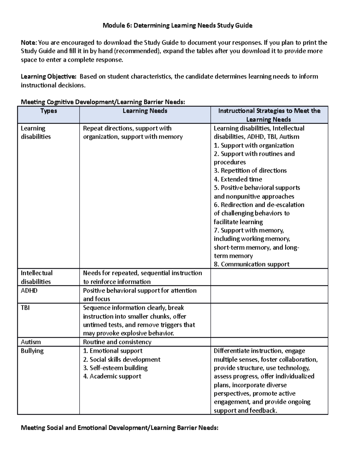 D307 M6 Study Guide - Module 6: Determining Learning Needs Study Guide ...