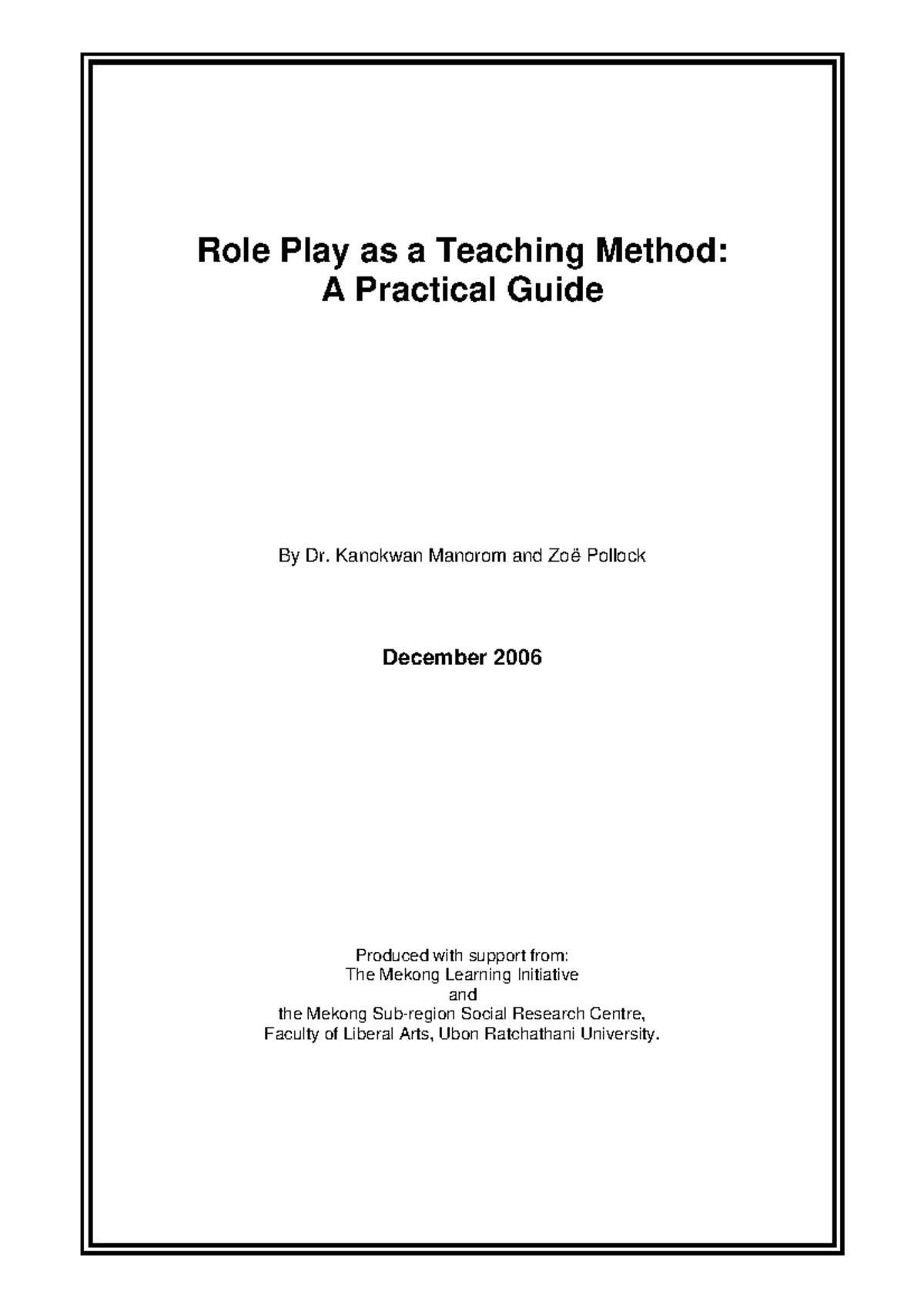 Role Play as a Teaching Method: A Practical Guide (MLI 2006) - Studocu