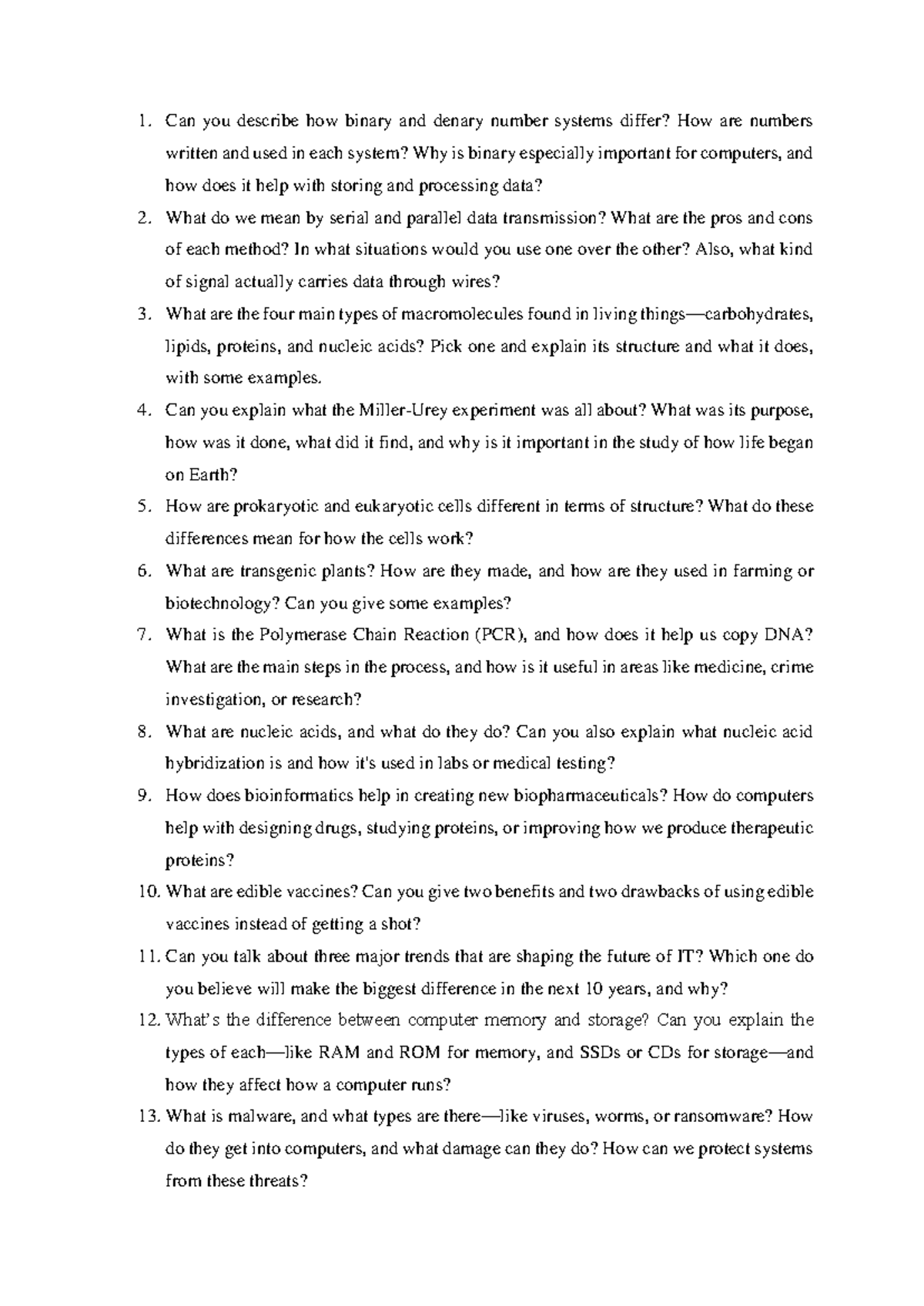 ESP-Questions-Mock-Exam: Key Concepts in IT & Biology - Studocu
