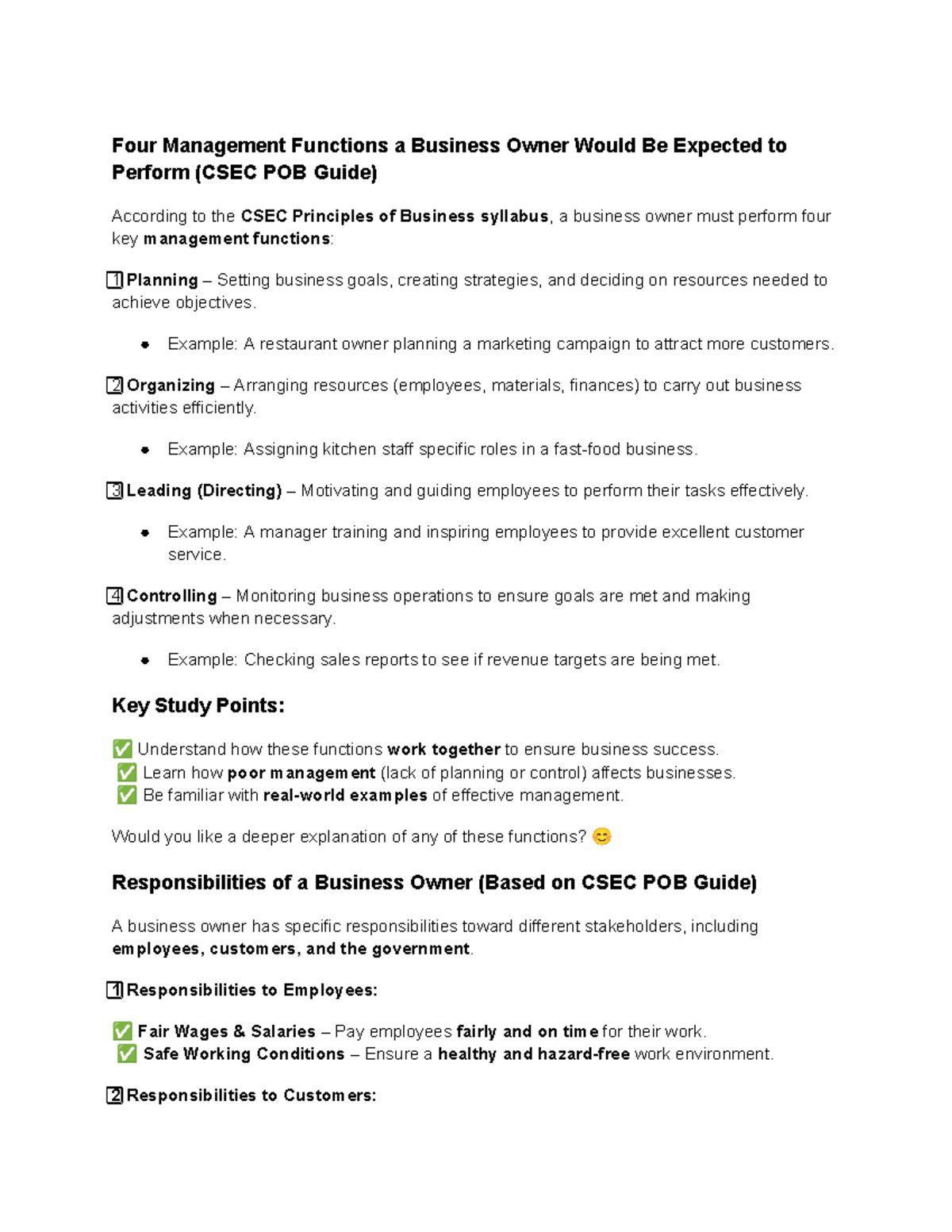 CSEC POB Study Tips: Key Management Functions and Responsibilities ...