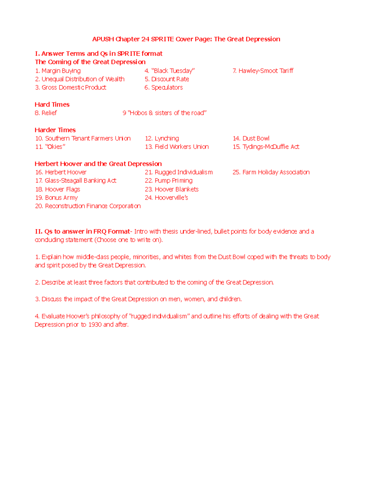 APUSH Chapter 24 Notes: The Great Depression Overview and Impacts ...