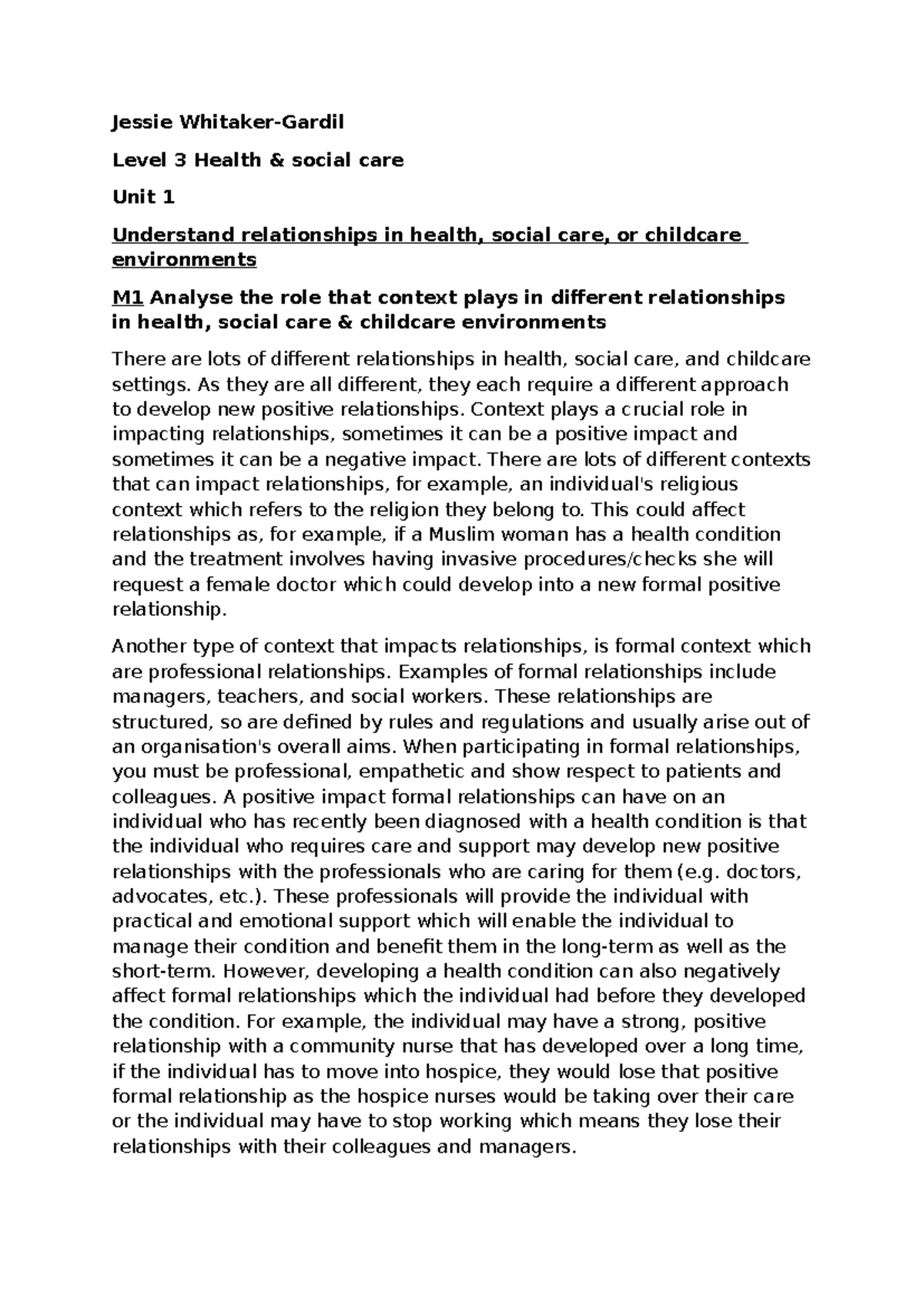 Unit 1 M1 - Analyzing Contextual Influences on Relationships in Health ...