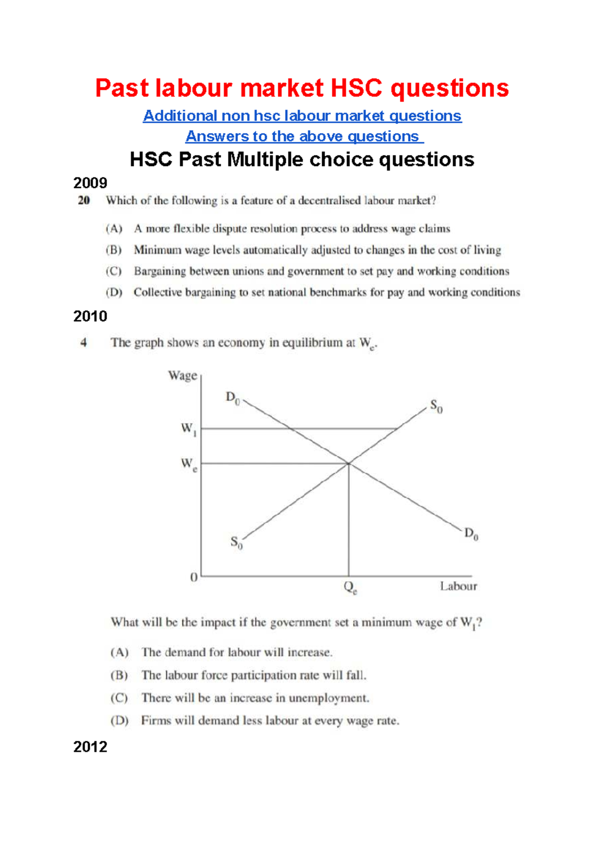 HSC Past Labour Market Questions & Answers (2009-2024) - Studocu