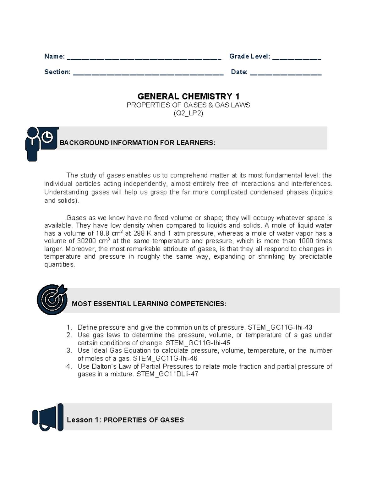 L01 Gas Laws Overview - General Chemistry 1 Study Guide - Studocu