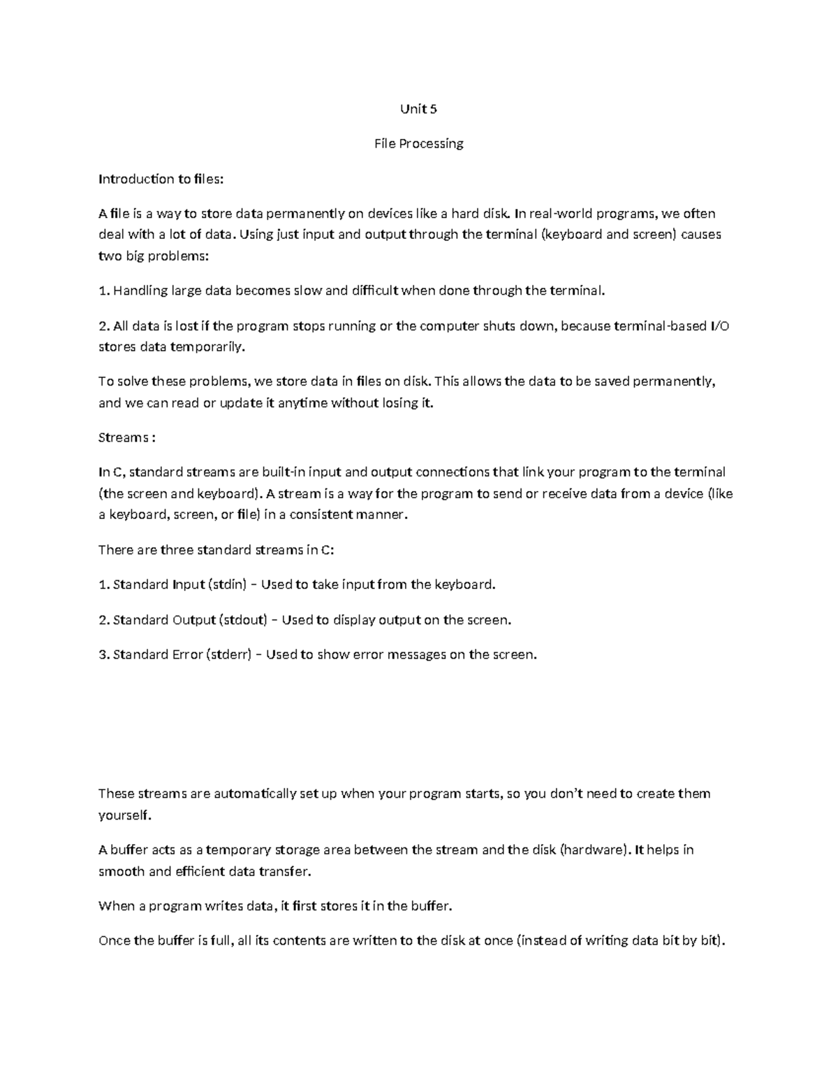 Unit 5: Introduction to File Processing in C Programming - Studocu