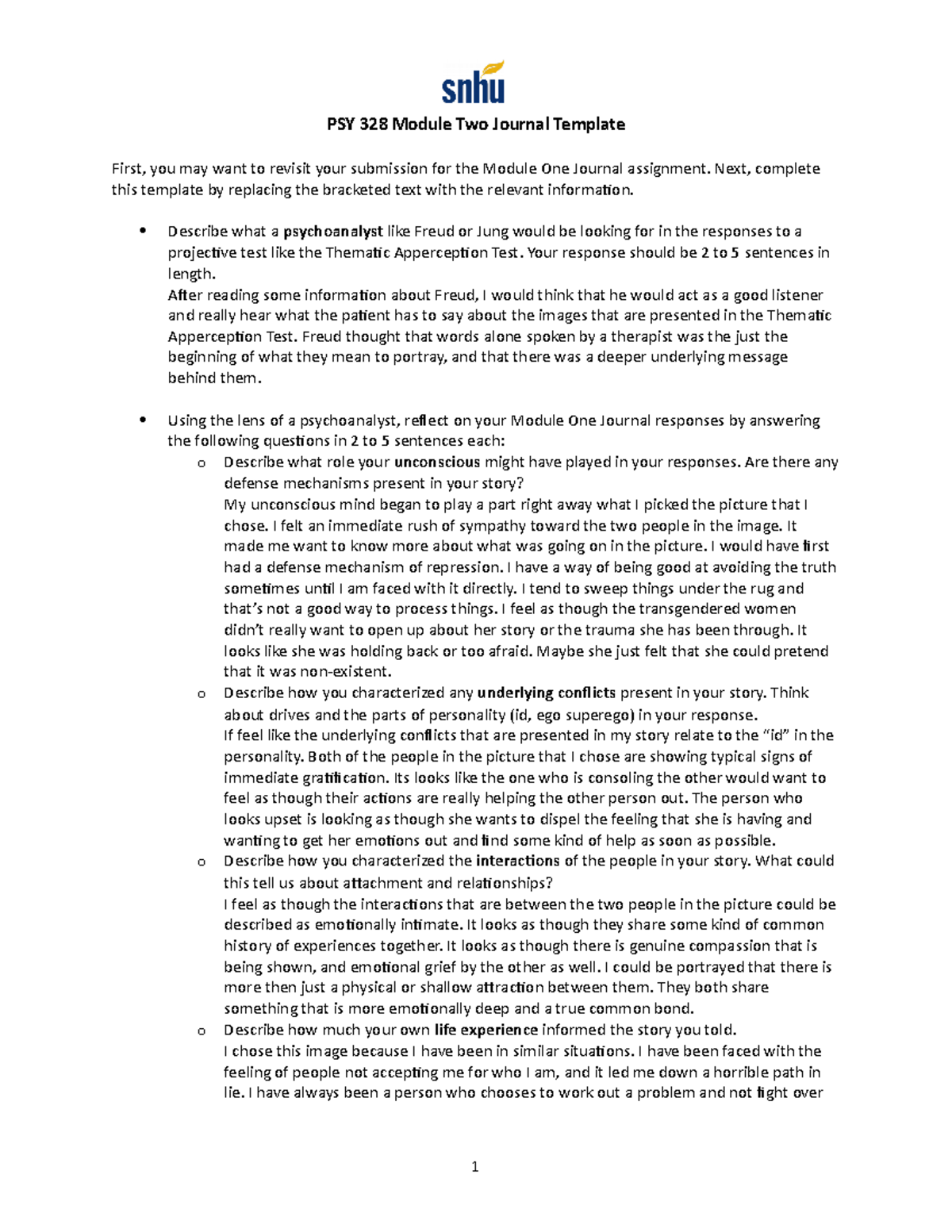 PSY 328 Module Two Journal Template - Next, complete this template ...