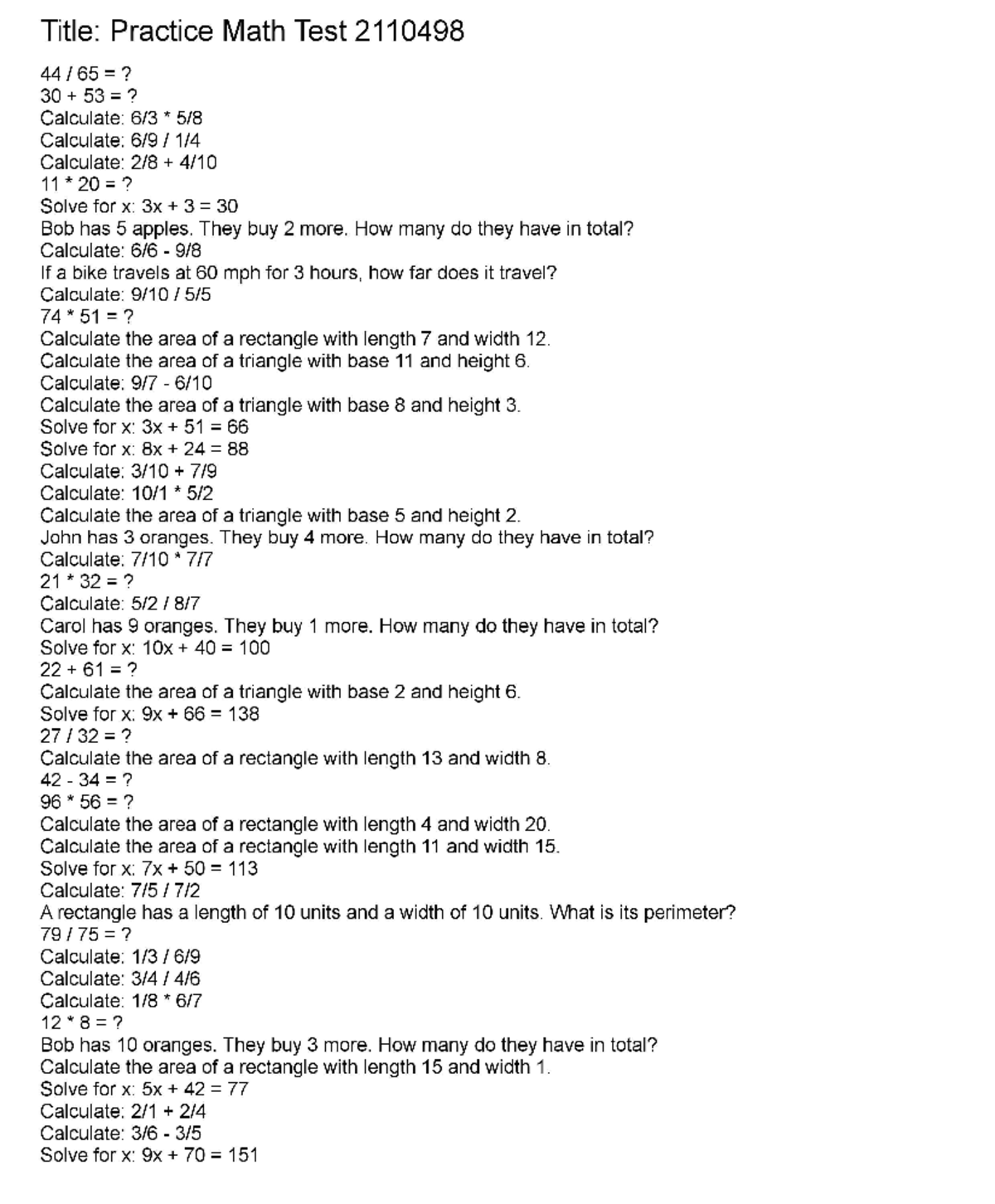 Practice Math Test 2110498 - Title: Practice Math Test 2110498 44 65 ...