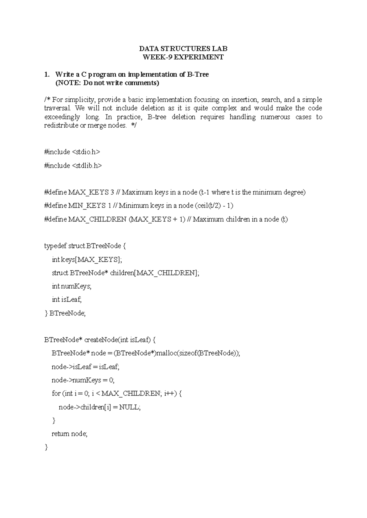 DATA STRUCTURES LAB (DS LAB) - Experiment 1 Implementation - Studocu