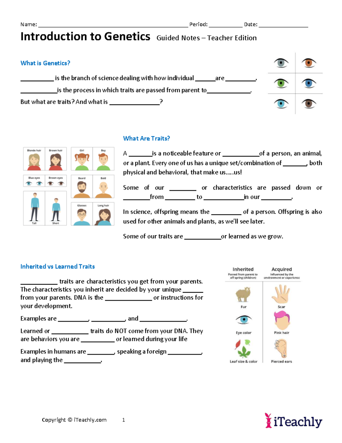 TE 5 1a Guided Notes: Introduction to Genetics - Studocu