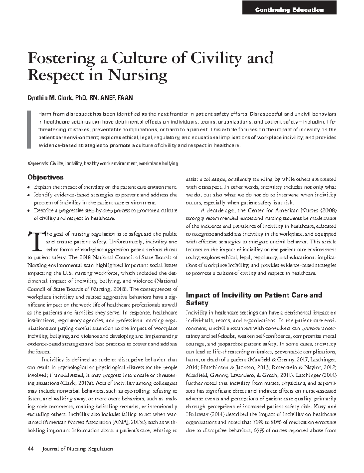 Fostering Civility & Respect in Nursing: A Study on Patient Safety ...