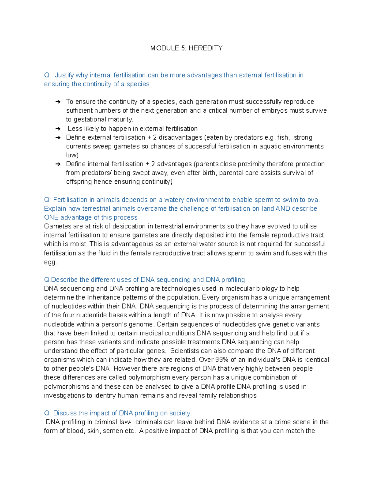 HSC Biology 2021 Module 7 Review Questions and Key Concepts - Studocu