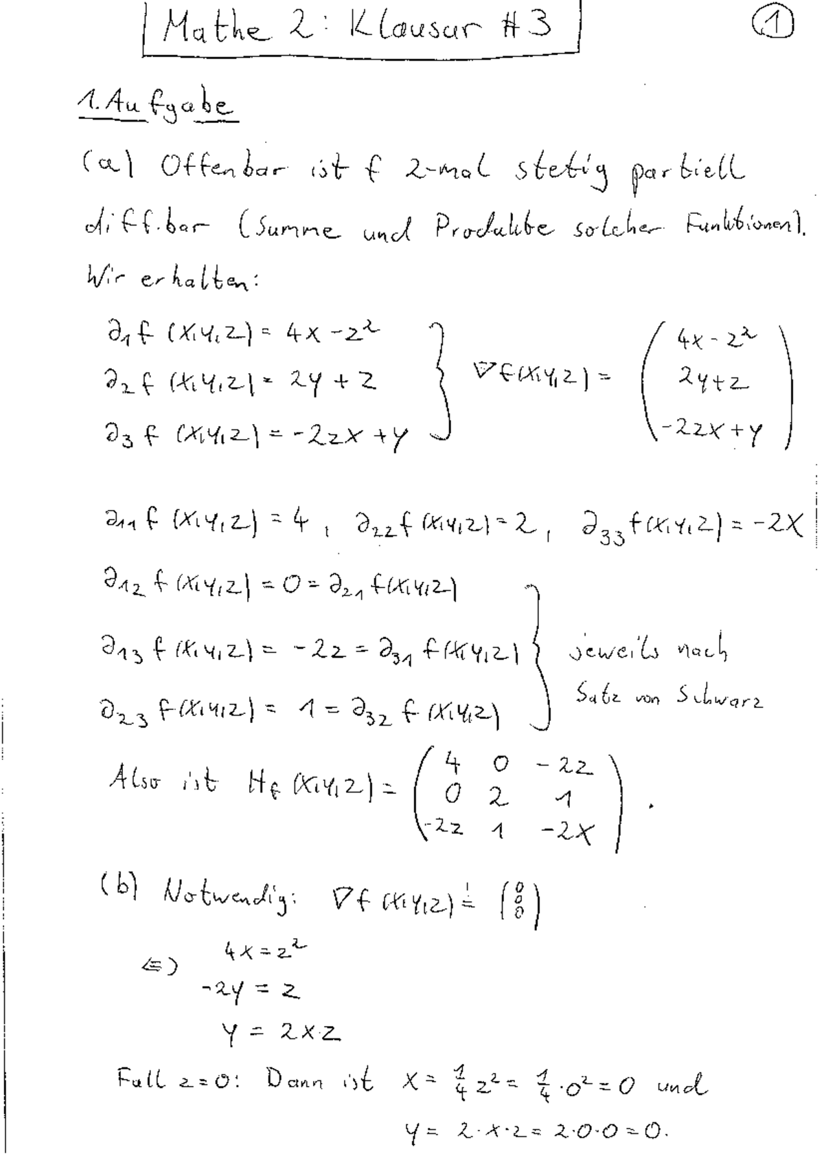 Mathe 2: Klausur 1 Lösungen und Aufgabenanalyse - Studocu