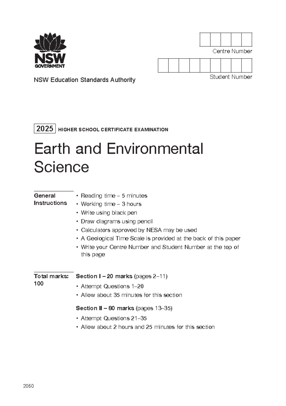 2025 HSC Earth and Environmental Science Exam Paper - Studocu