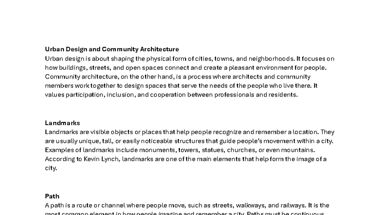 Urban Design and Community Architecture: Key Concepts and History - Studocu