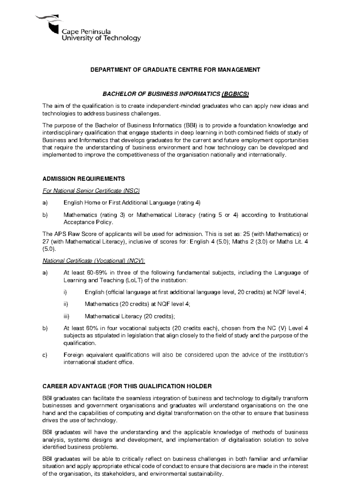 Bachelor of Business Informatics (BGBICS) Program Overview and Details ...