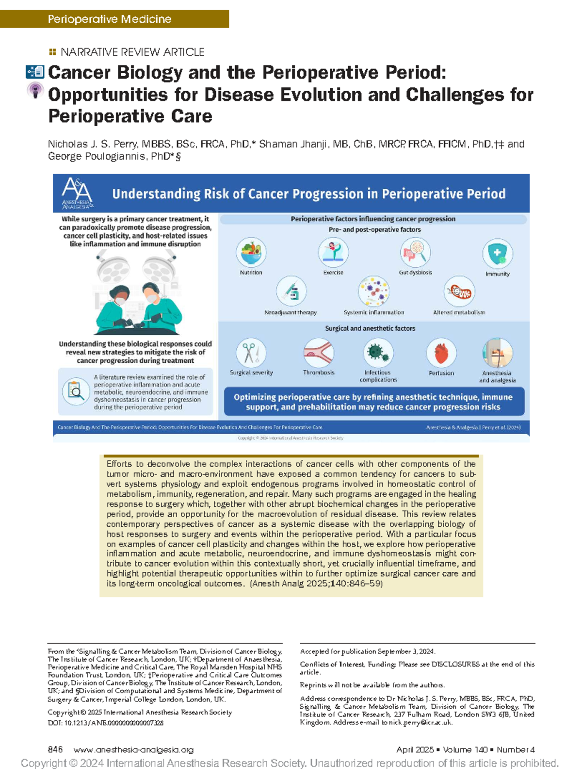 Cancer biology and the perioperative period - 846 anesthesia-analgesia ...