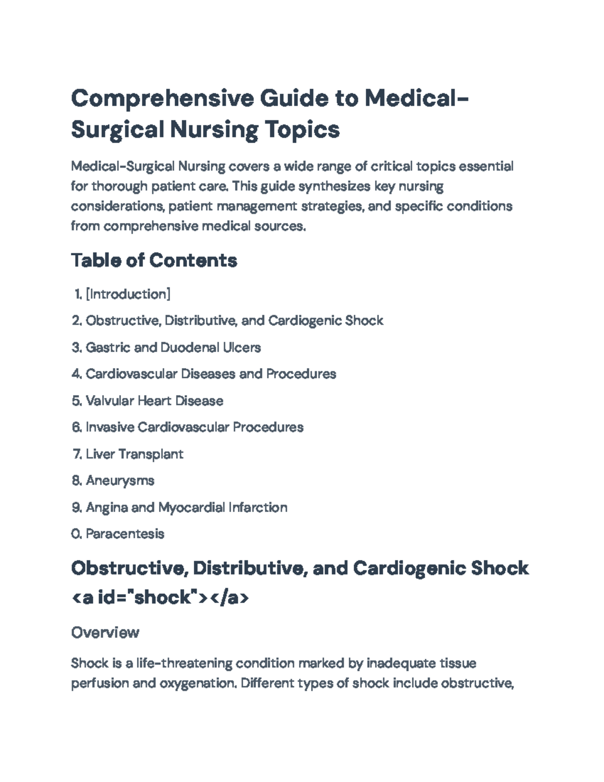 Comprehensive Guide to Medical-Surgical Nursing Topics - Comprehensive ...