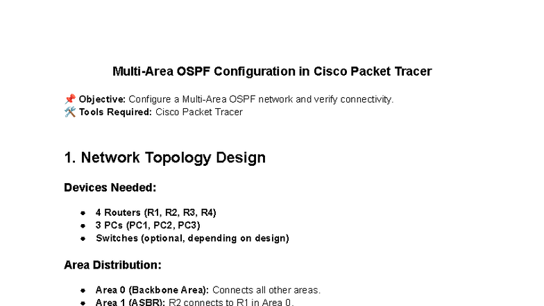 Activity 1 Finals: Multi-Area OSPF Config in Cisco Packet Tracer - Studocu