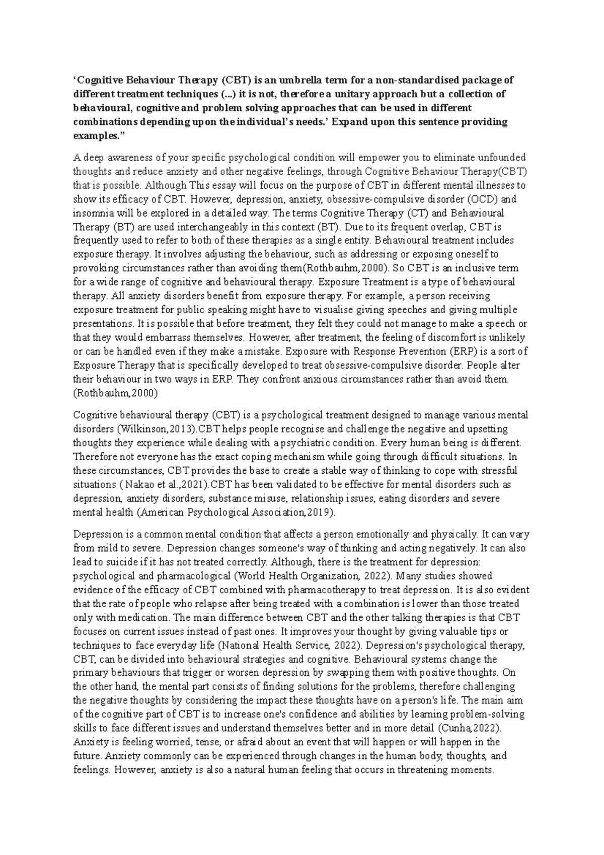 Cognitive Behaviour Therapy (CBT) Essay: Efficacy in Mental Disorders ...