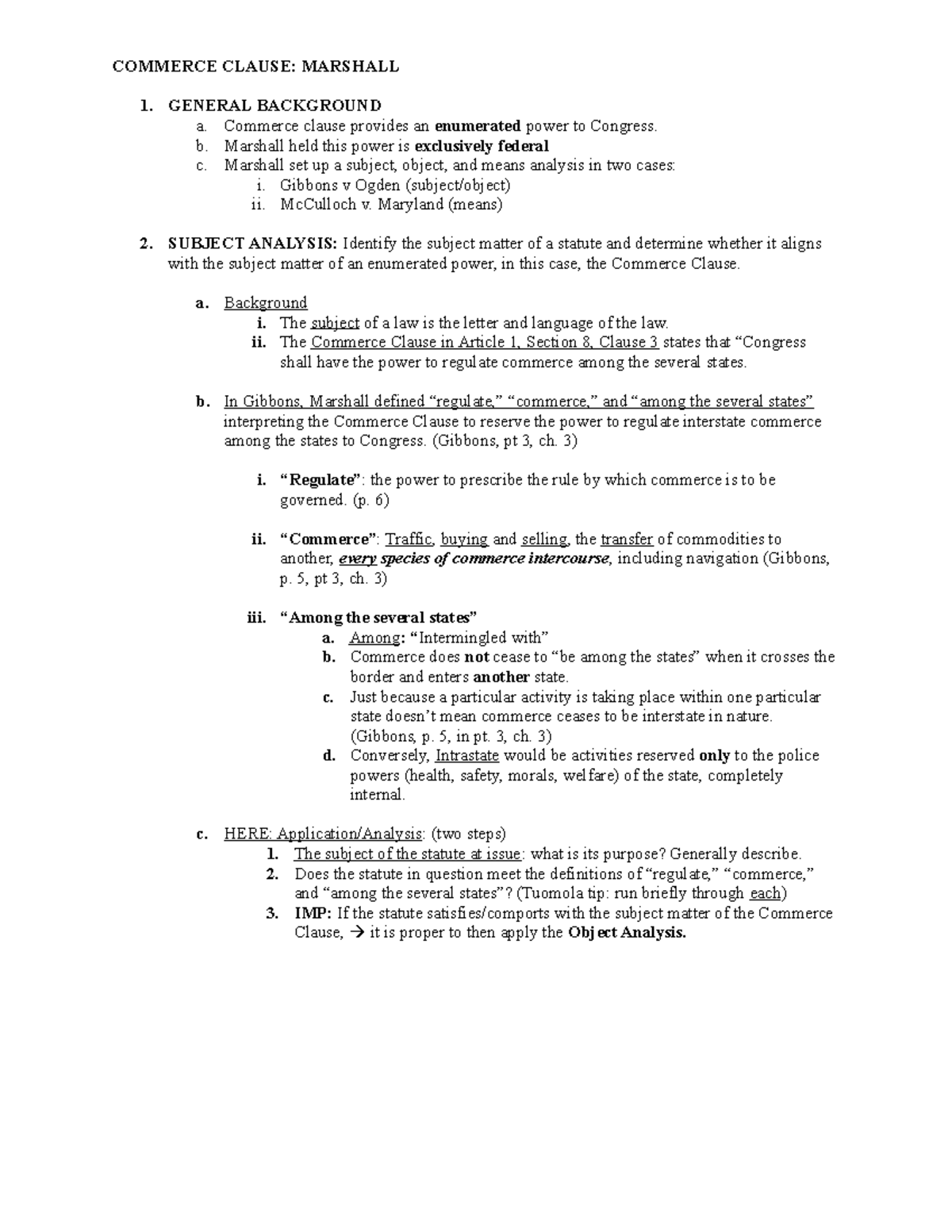 EM commerce clause analysis - COMMERCE CLAUSE: MARSHALL 1. GENERAL ...
