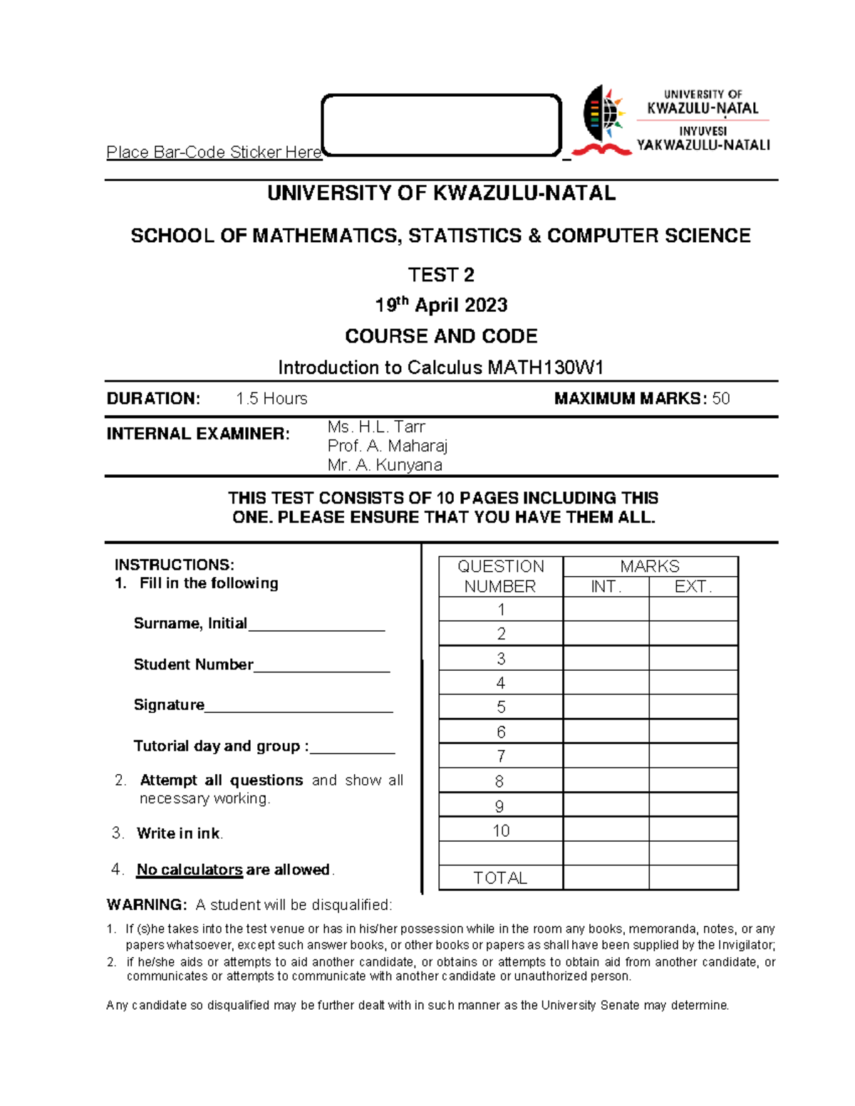 Math130W1 2023 Test 2 Solutions & Detailed Answers - Studocu