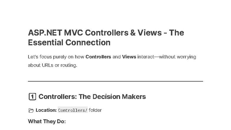 ASP.NET MVC Controllers & Views: Essential Connections Explained - Studocu