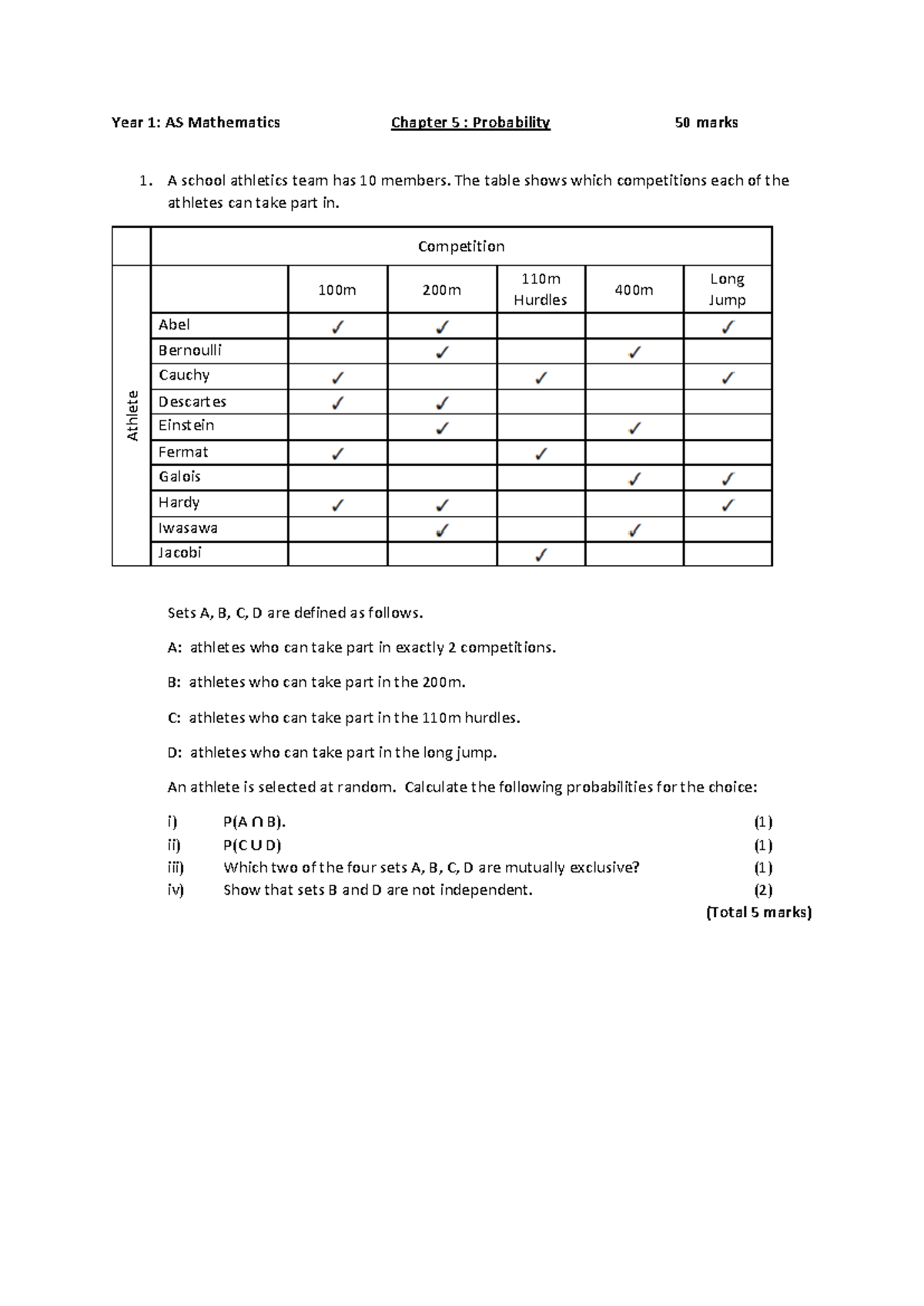 Ch 5 Probability - here is some help on this topic - Year 1: AS ...