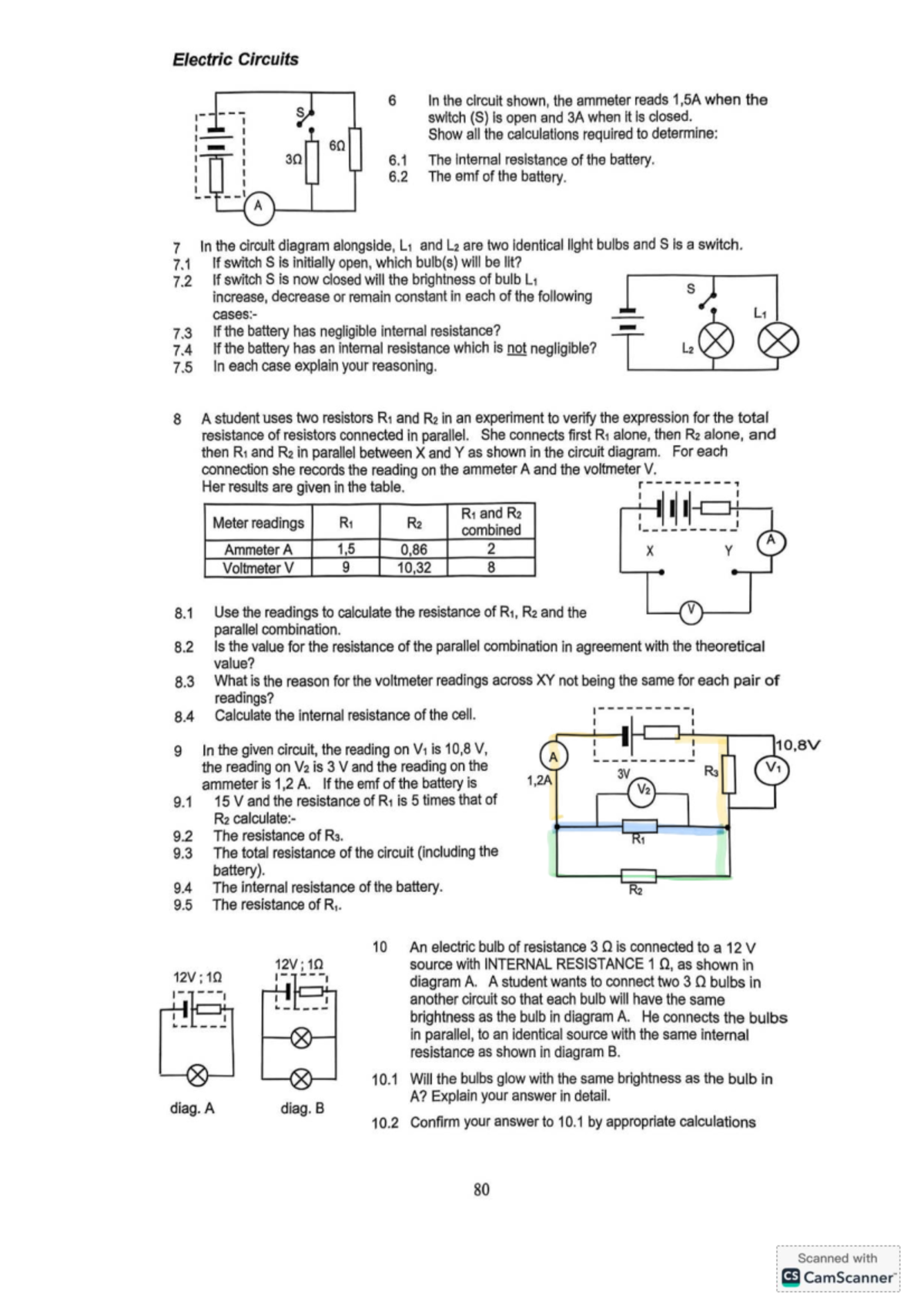 Electric Circuits: Exercise on Internal Resistance and EMF Calculations - Studocu