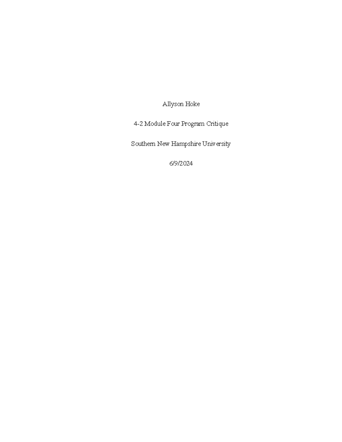 SNHU 4-2 Module Four Program Critique: Tele-ICU Implementation and ...