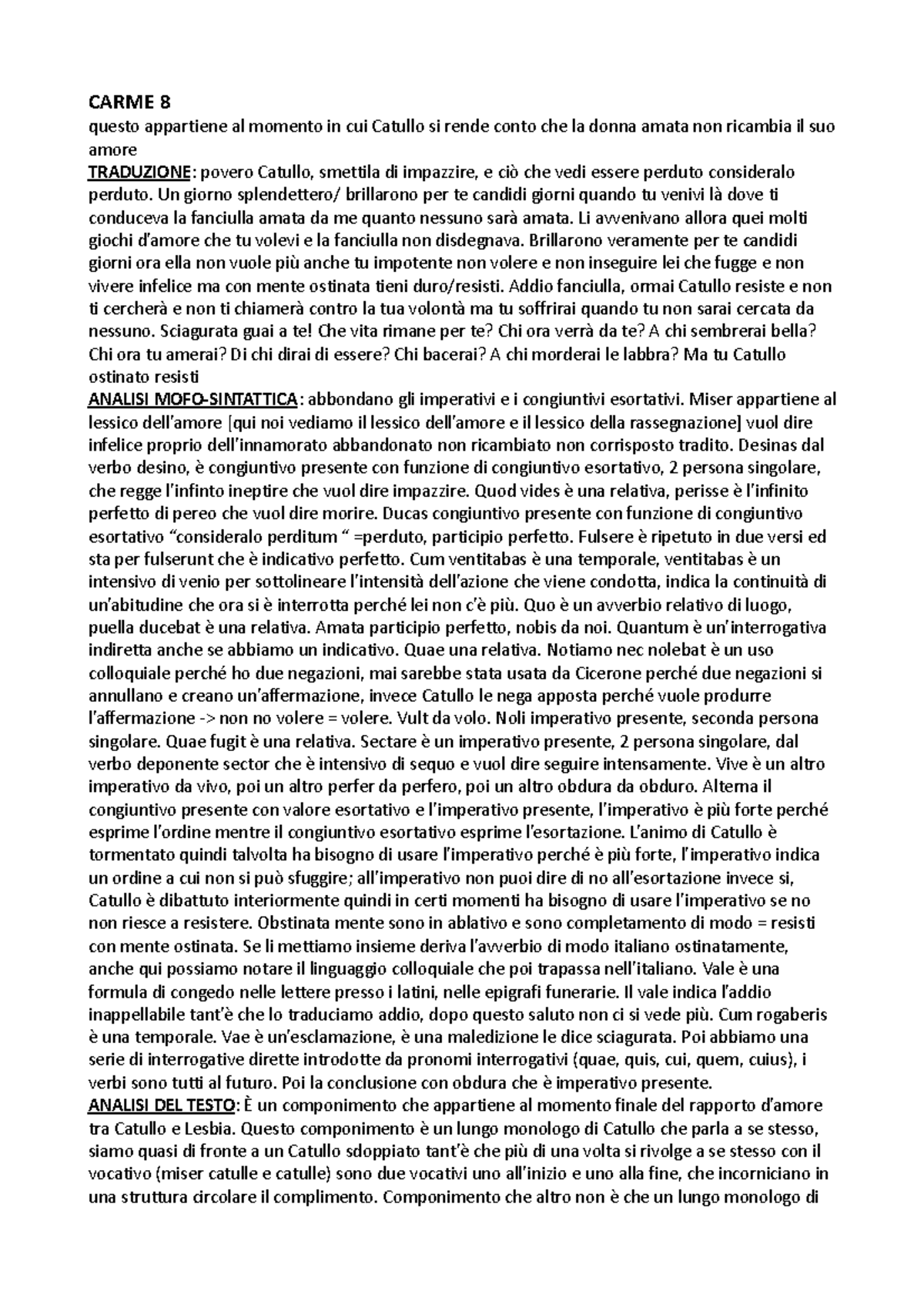 Carme 8 catullo - CARME 8 questo appartiene al momento in cui Catullo ...