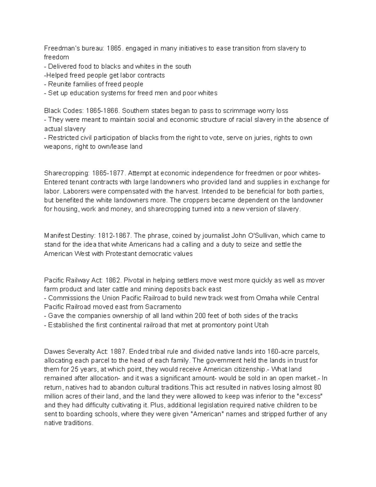 US History Overview: Key Legislation & Social Movements (1865-1904 ...