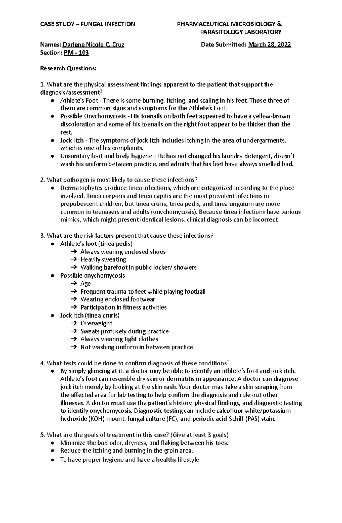 Case Study: Fungal Infections in PM-103 Microbiology Lab - Studocu
