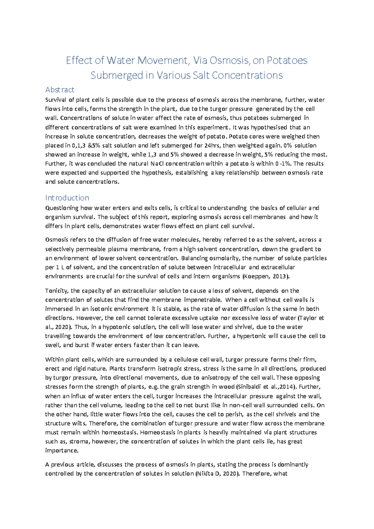 **Investigating Osmosis in Potatoes: Effect of Salt Concentration ...
