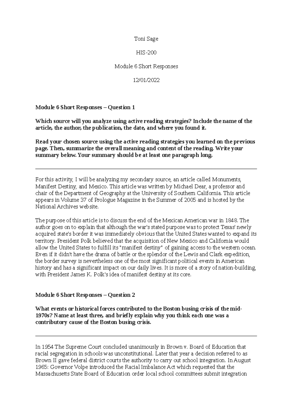 Module 6Short Responses - Toni Sage HIS- Module 6 Short Responses 12/01 ...