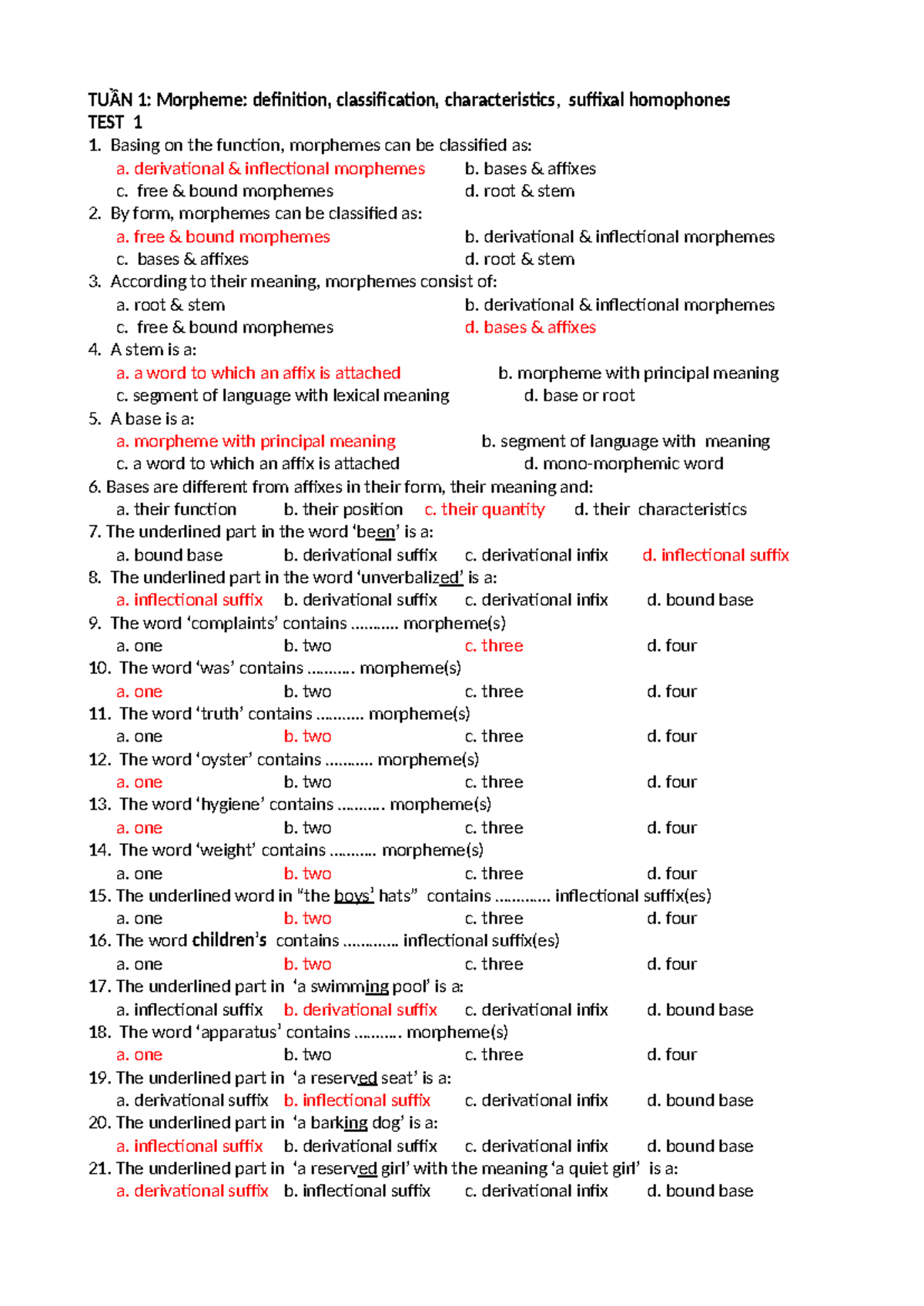 Morpheme Classification Exercise - Linguistics 101 - Studocu