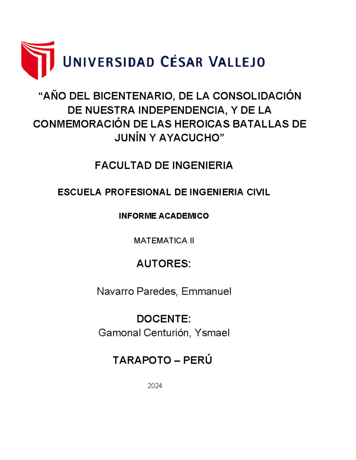 Informe matematica-Emmanuel navarro paredes - “AÑO DEL BICENTENARIO, DE ...