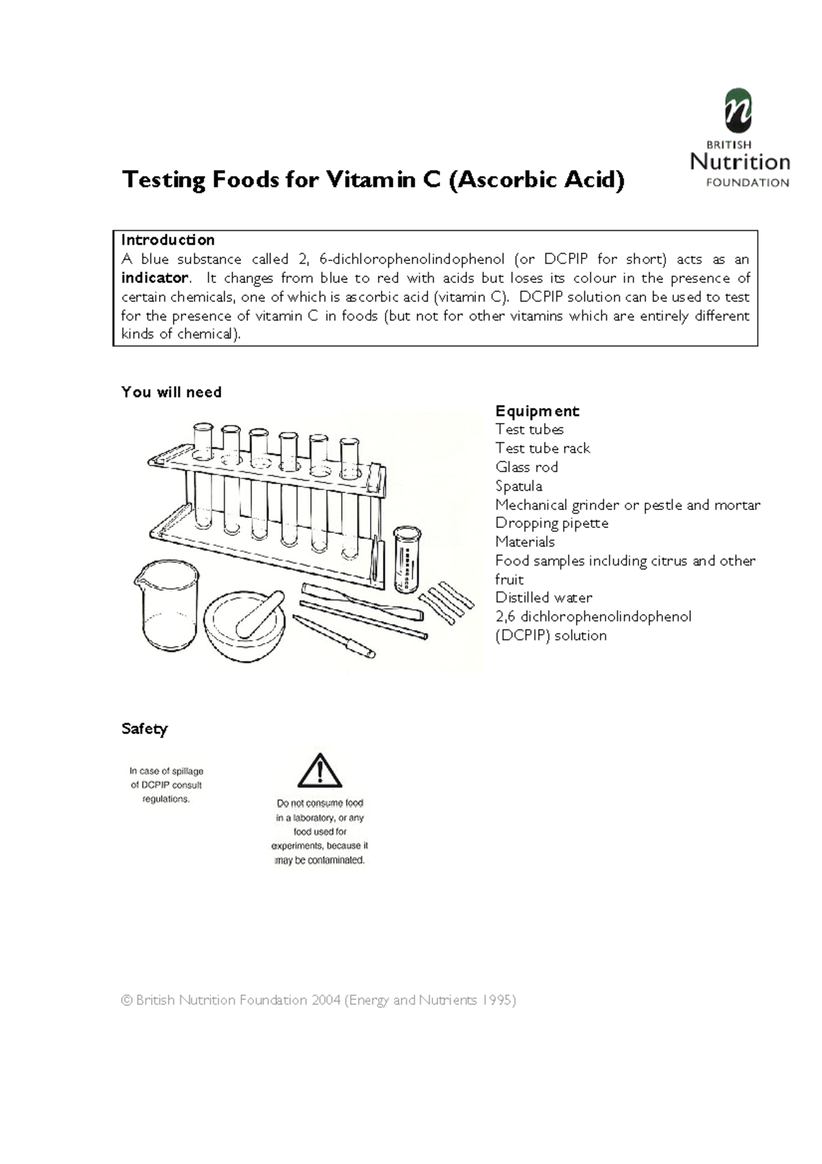 Vitamin C Testing Method using DCPIP for Foods Lab (Biochem 101) - Studocu